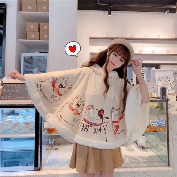 Kawaii Japanese Style Cats Winter Cloak - Special Edition
