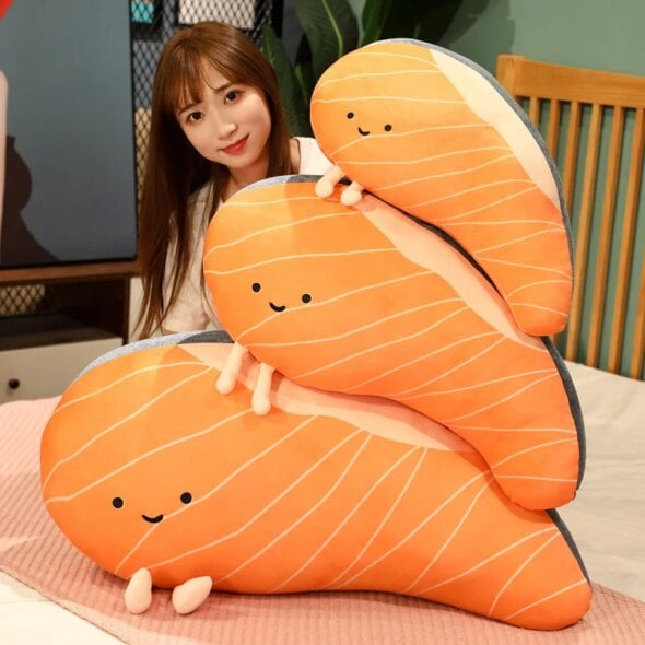 Kawaii Happy Salmon Sashimi Plush (70cm) - Limited Edition