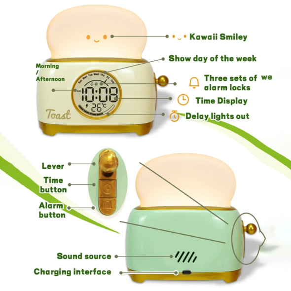 Kawaii Bread Toast Retro Alarm Clock - Limited Edition